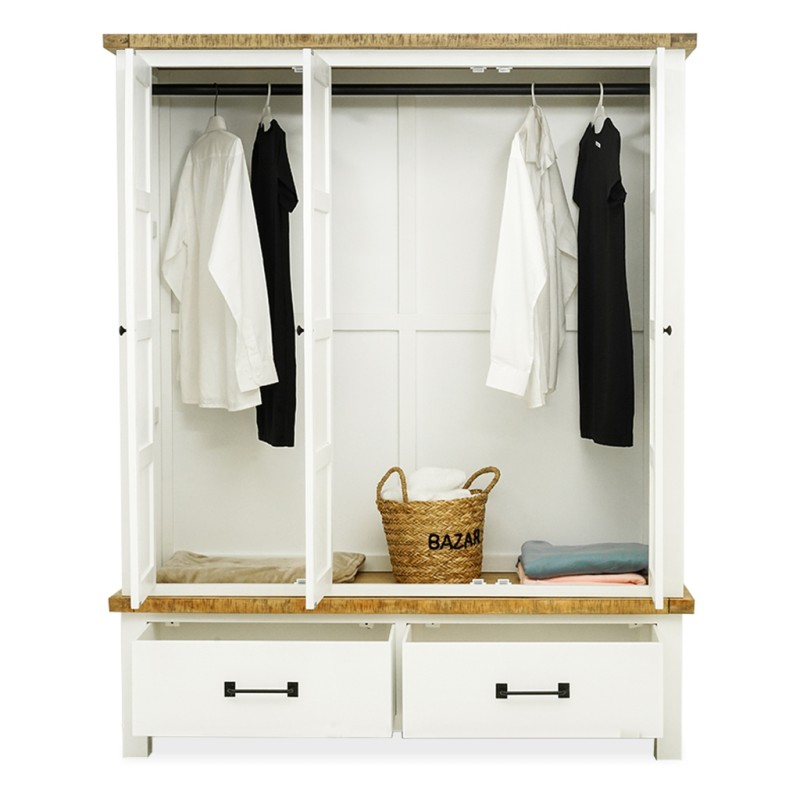 Cavendish Abbley Wardrobe 3 Doors Latte & White Brushing Acacia In Pine