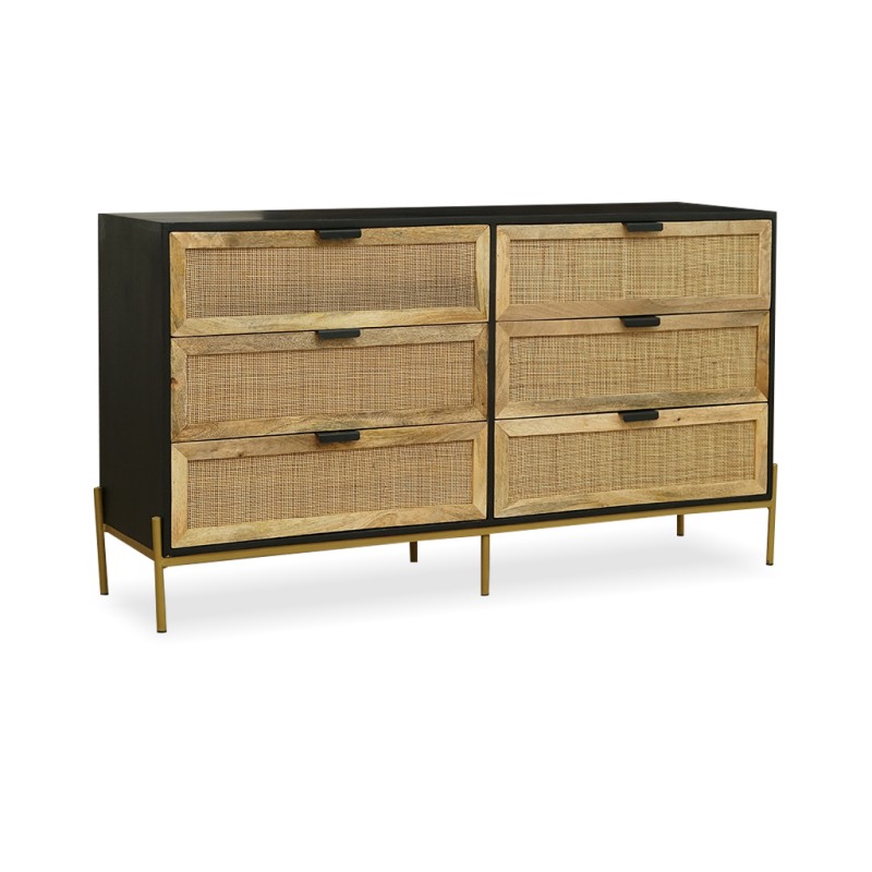 Bella Casa Cole Sideboard With 6 Drawers Rattan & Wood