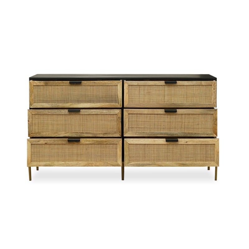 Bella Casa Cole Sideboard With 6 Drawers Rattan & Wood