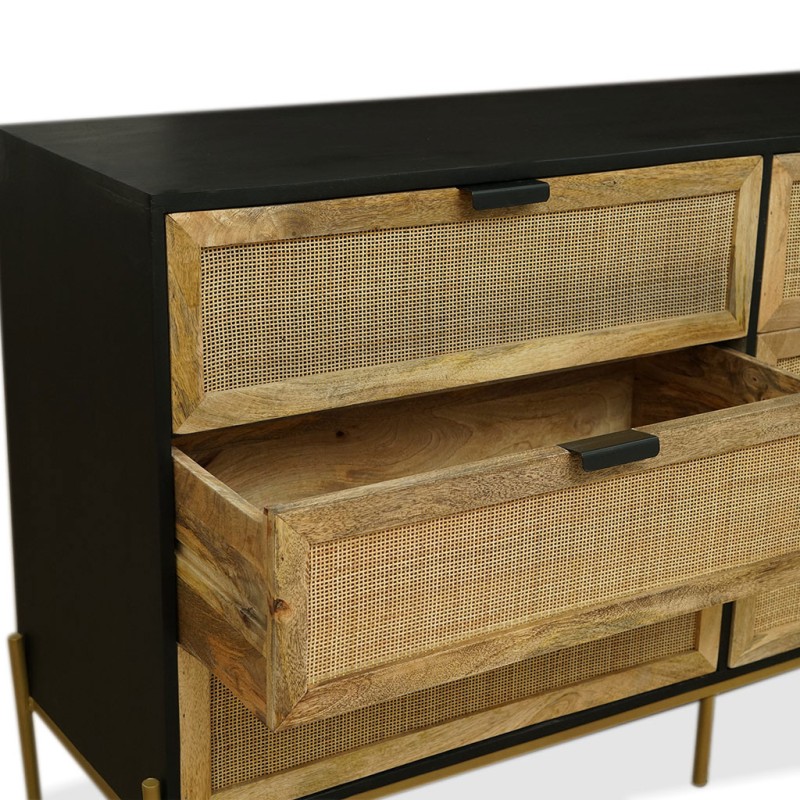 Bella Casa Cole Sideboard With 6 Drawers Rattan & Wood