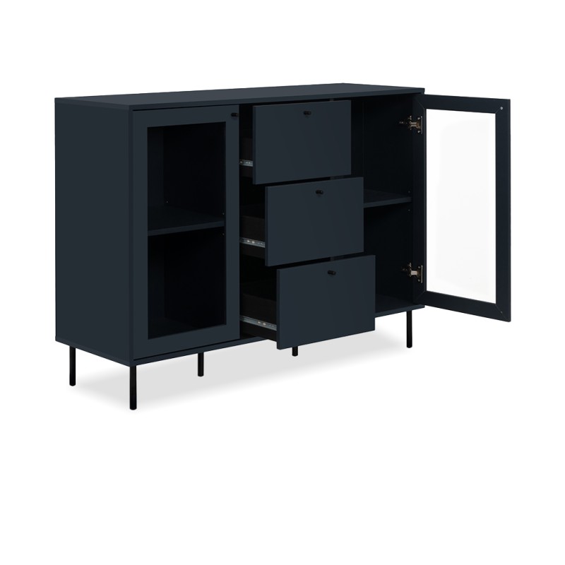 Bella Casa Caracas Sideboard 2 Drs With Glass Frame And 2 Drawers Navy Blue