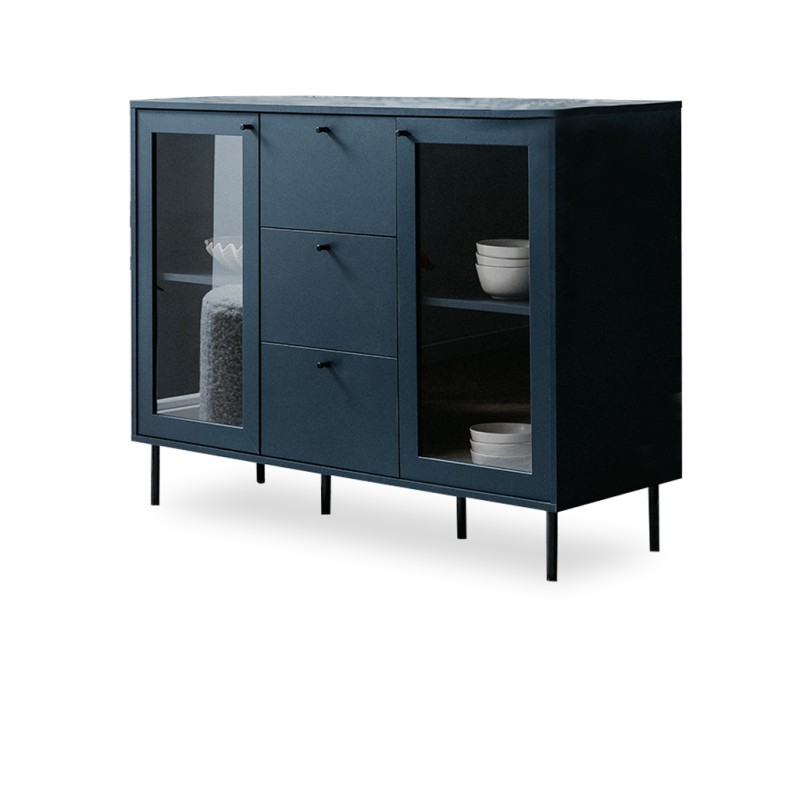 Bella Casa Caracas Sideboard 2 Drs With Glass Frame And 2 Drawers Navy Blue