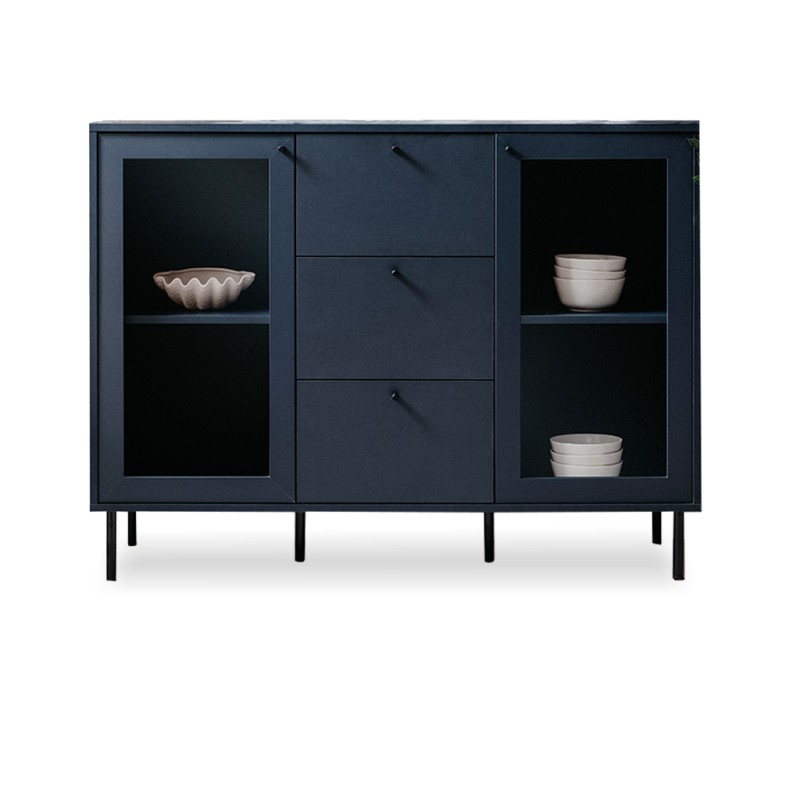 Bella Casa Caracas Sideboard 2 Drs With Glass Frame And 2 Drawers Navy Blue