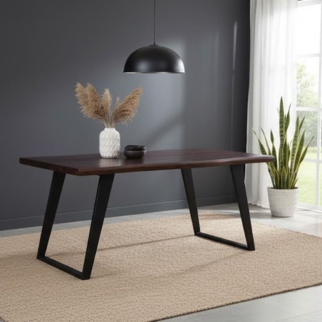 Bella Casa Palermo Dining Table Natural Top Mat Black Legs