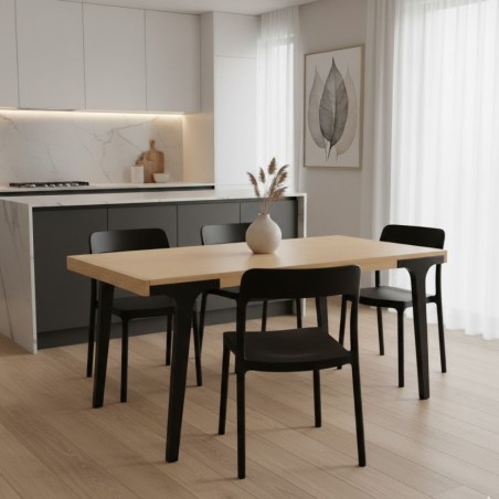 Bella Casa Lucia Dining Table Natural Top Mat Black Legs